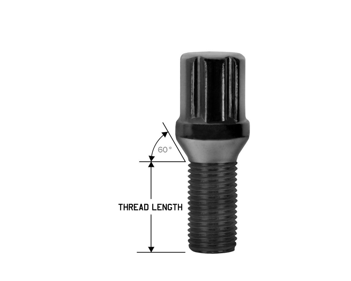 Perfectly Tight 7 Spline Lug Bolt Tapered Seat 14x1 5 X 25mm Black S