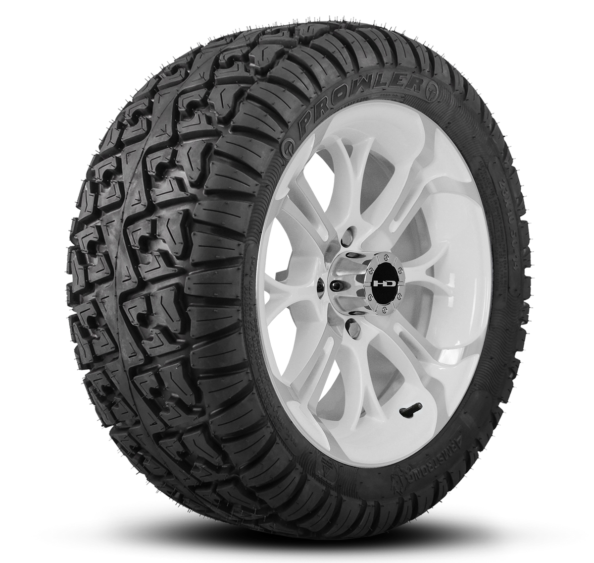 4pc HD Golf Wheel & Tire Package 14x7 Spinout White w 23 Inch A/T Tire ...