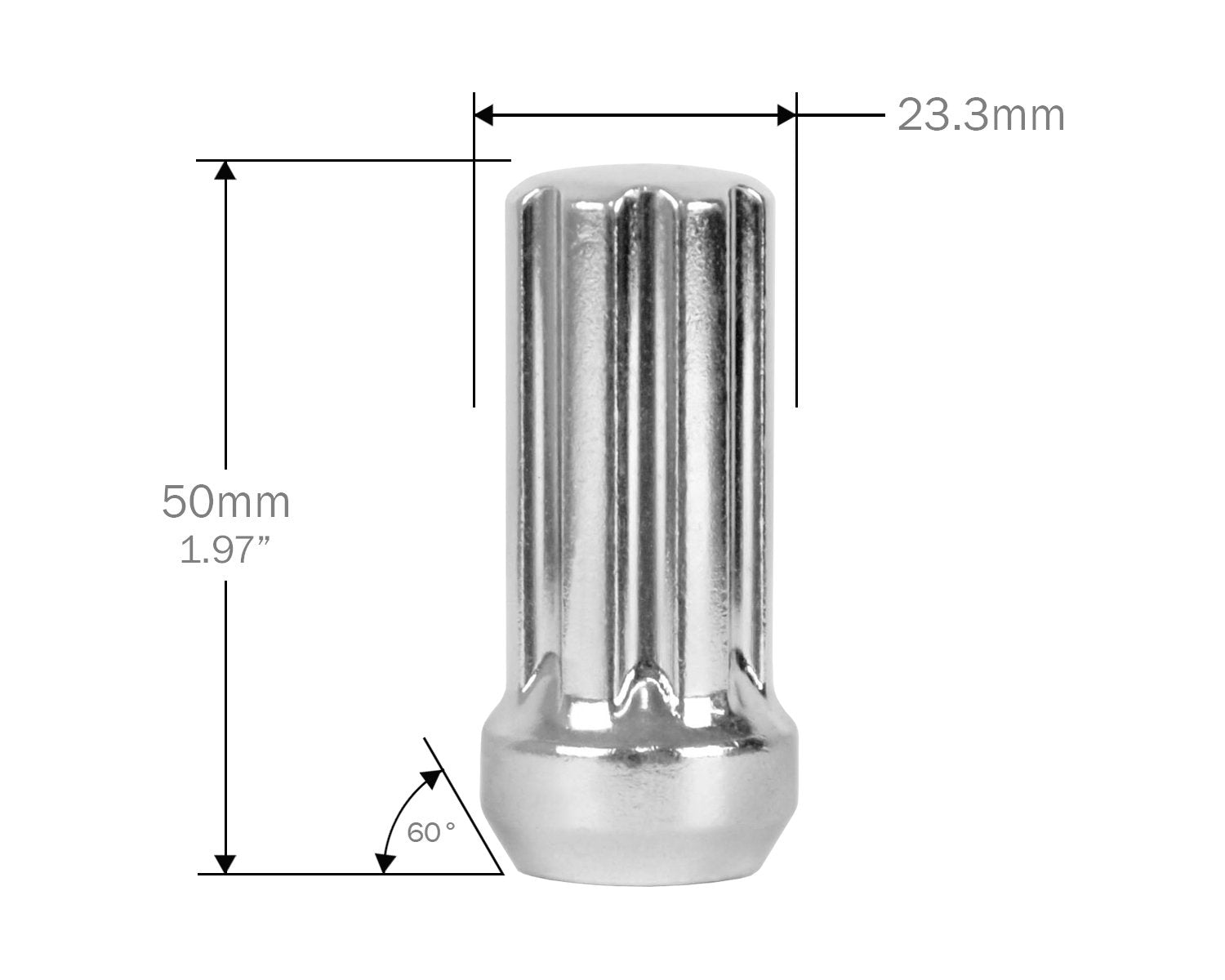 Perfectly Tight 7 Spline Lug Nut Tapered Seat 1/2-20 x 50mm - Chrome S