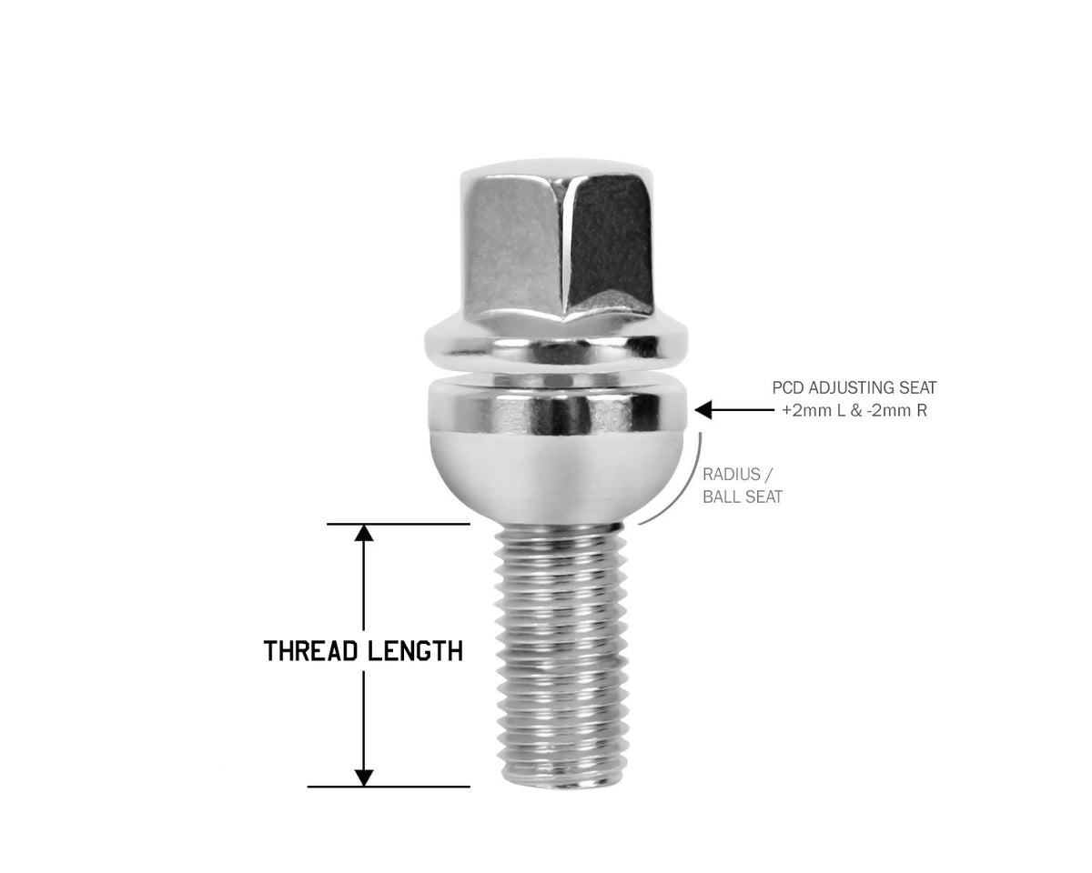 Perfectly Tight Adjustable 17mm Hex Lug Bolt Radius Seat 14x1.5 x 26mm ...