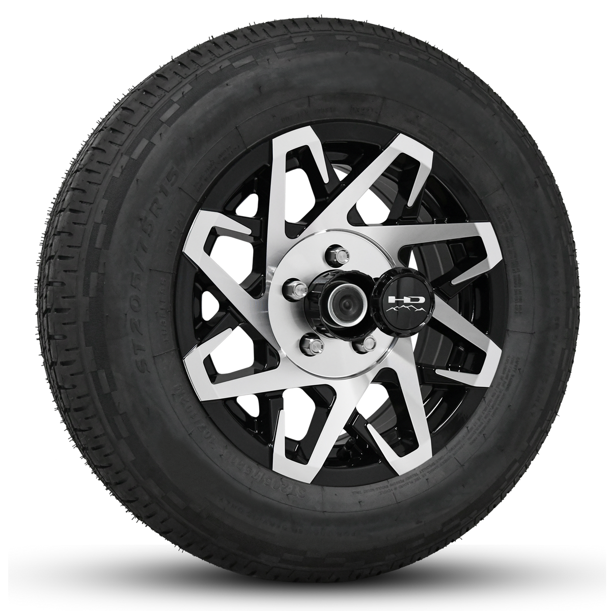15 INCH | 5-LUG CANYON TRAILER WHEEL & TIRE PACKAGES in Black Machined ...