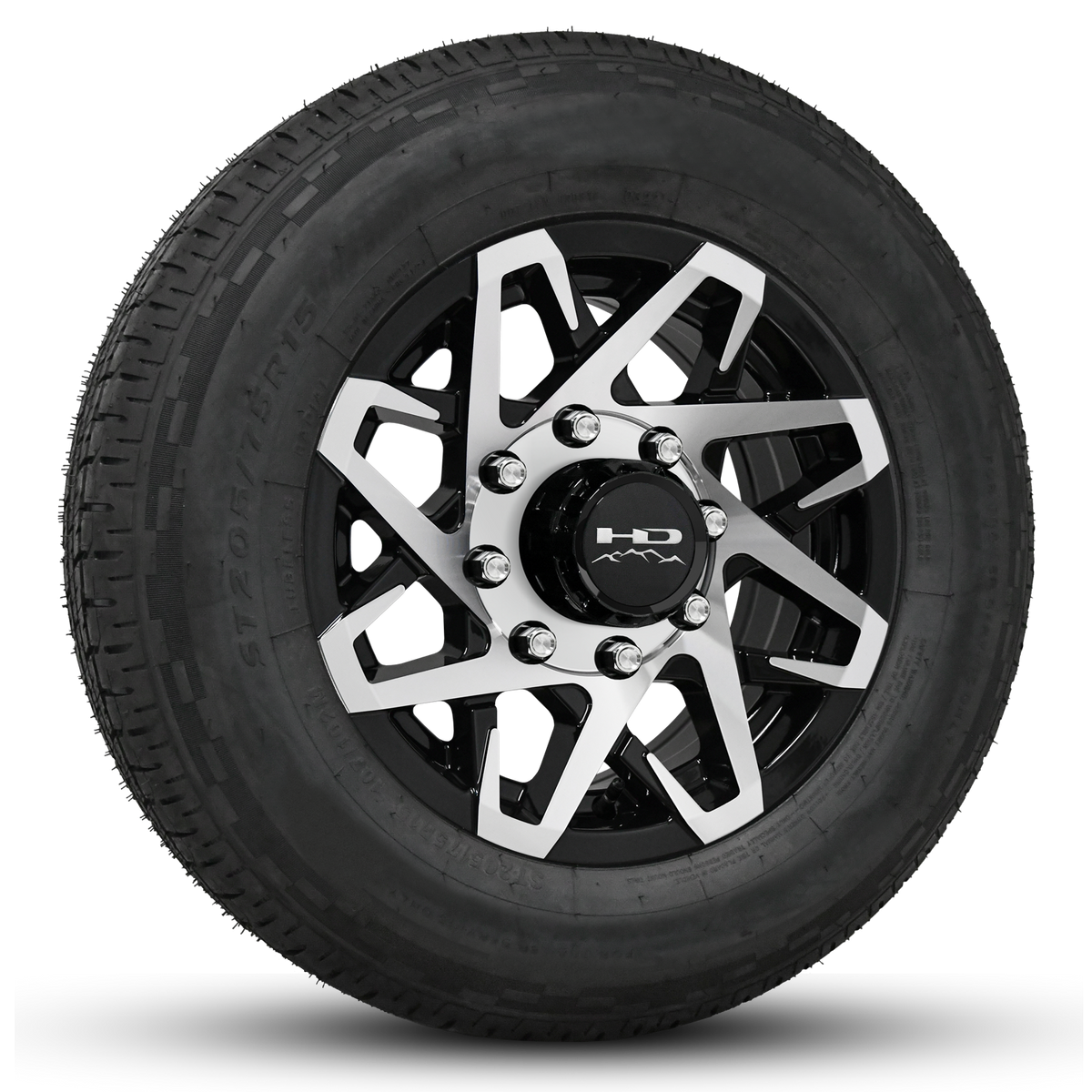 16 INCH | 8-LUG | CANYON TRAILER WHEEL & TIRE PACKAGES Black Machined ...